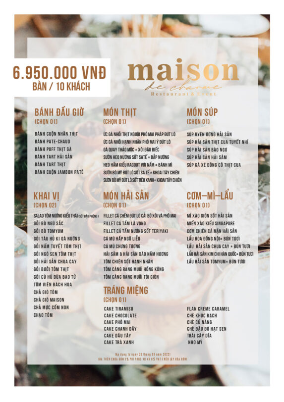 Menu - Nhà hàng tiệc cưới Maison De Charme