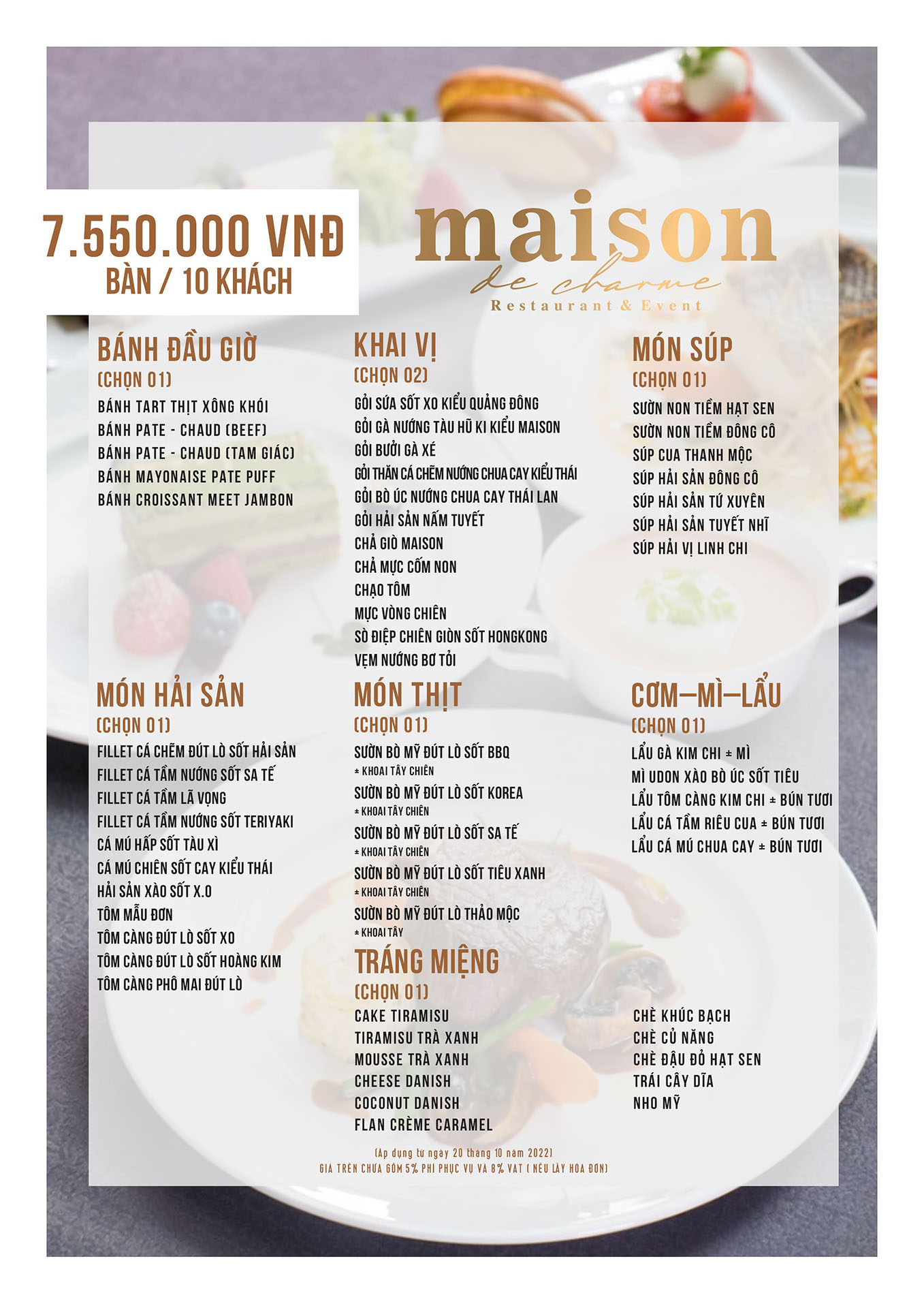 Menu - Nhà hàng tiệc cưới Maison De Charme